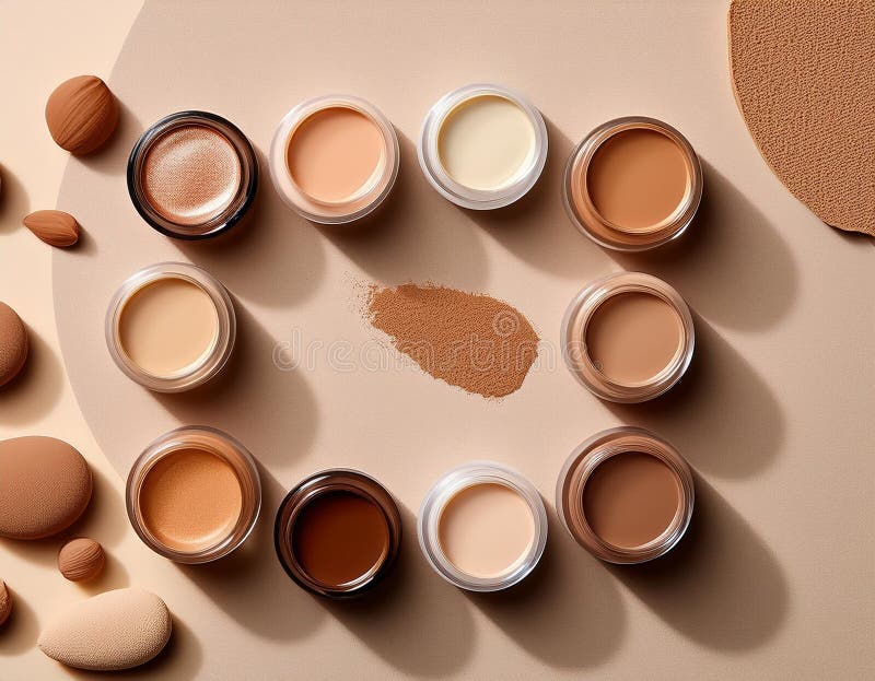 Exploring Diverse Hues Liquid Foundation Variations on Beige Background ...