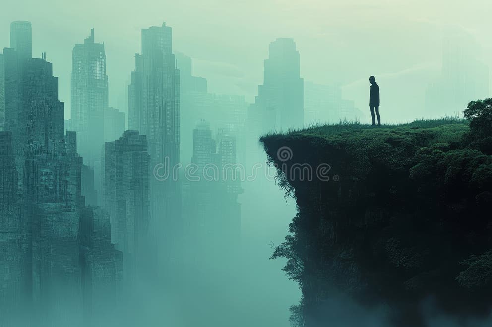 Exploring a Dreamlike Realm a Human Silhouette in a Vibrant Imaginative ...