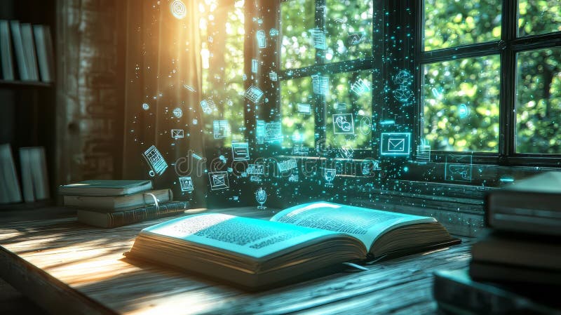 Exploring the E-Learning Future with a Book on the Table and a Bright ...