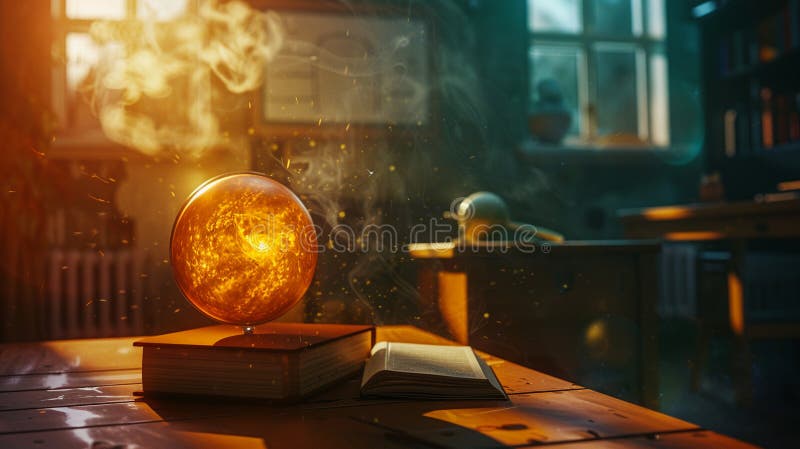 Mystic Burning Orb on Antique Books Mysterious Fantasy Magical Scene ...