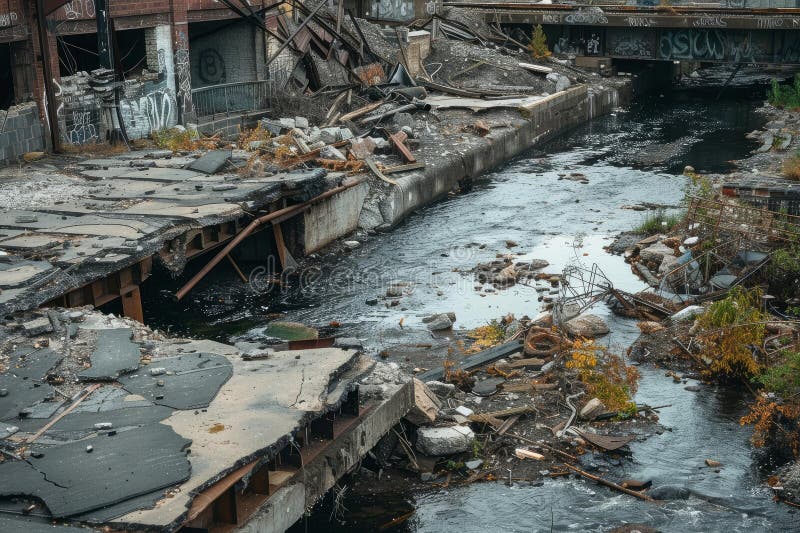 Haunting Image Depicting the Ruins of a Collapsed Urban Infrastructure ...
