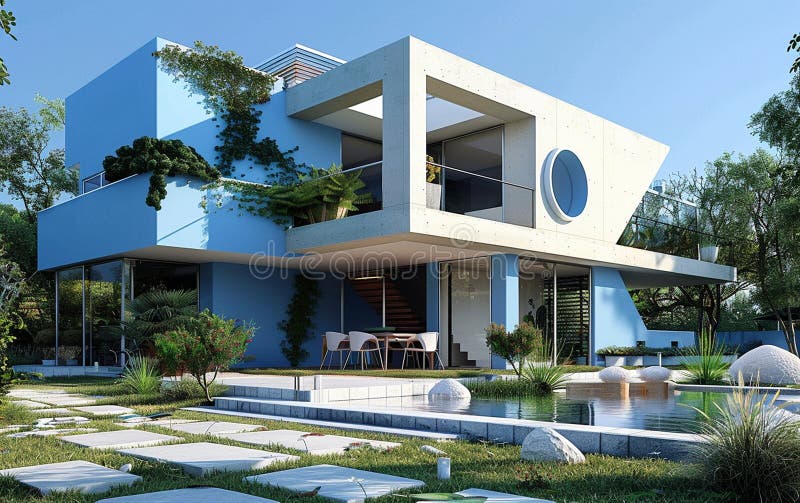Exploring the Elegance of a Sky Blue 2-Story Modern Home -Generative Ai ...