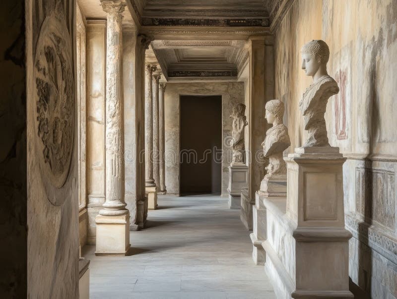 Exploring an Elegant Corridor Filled with Classical Sculptures in a ...
