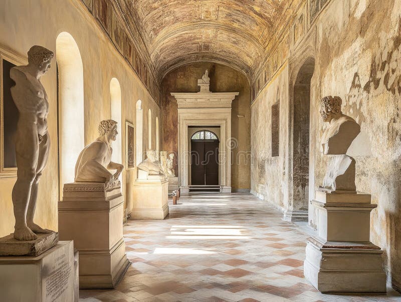Exploring an Elegant Corridor Filled with Classical Sculptures in a ...