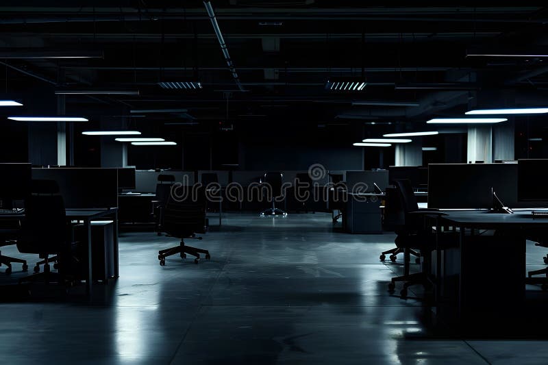 Exploring an Empty Office Space, Deserted Desks and Silent Computers in ...