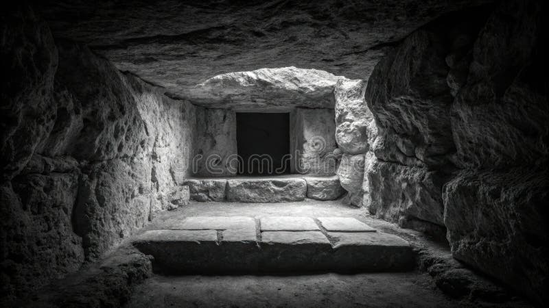 Exploring the Empty Tomb Interior Ancient Burial Site Black and White ...