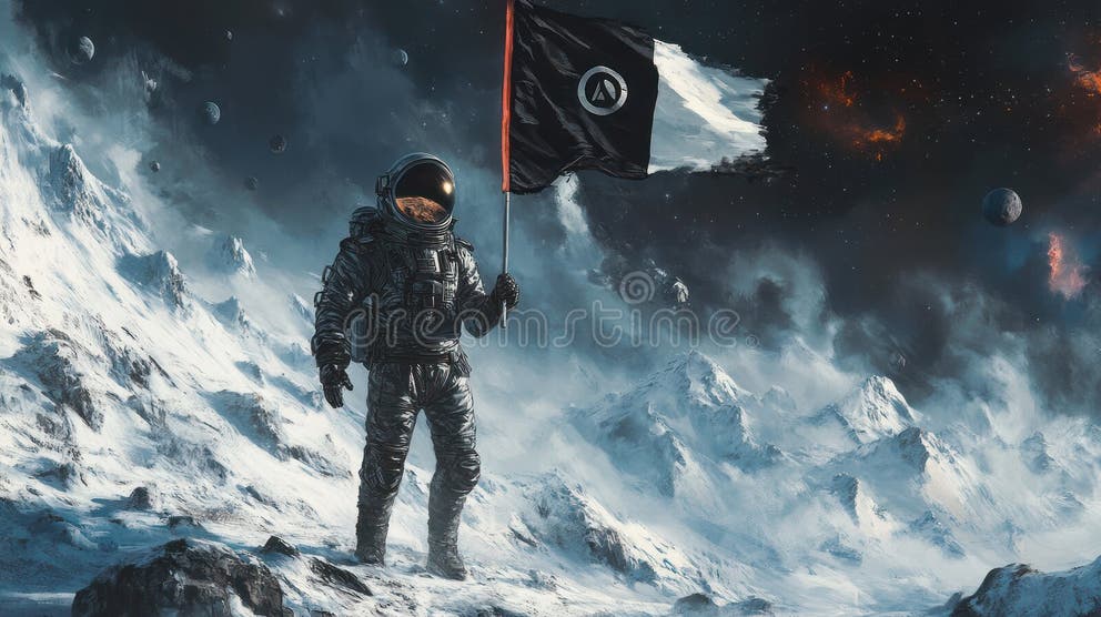 Exploring Exoplanets: Astronaut on Hostile Terrain with Flag of Unknown ...