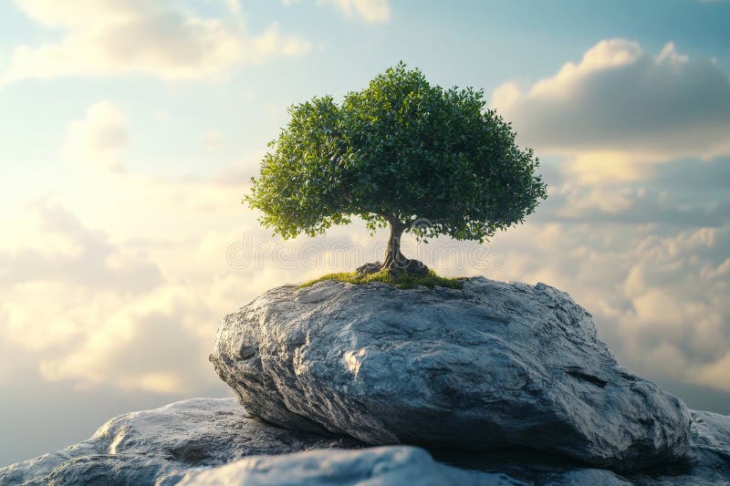 Exploring a Fantastical Realm with Ancient Trees on Rocks a Dreamlike ...