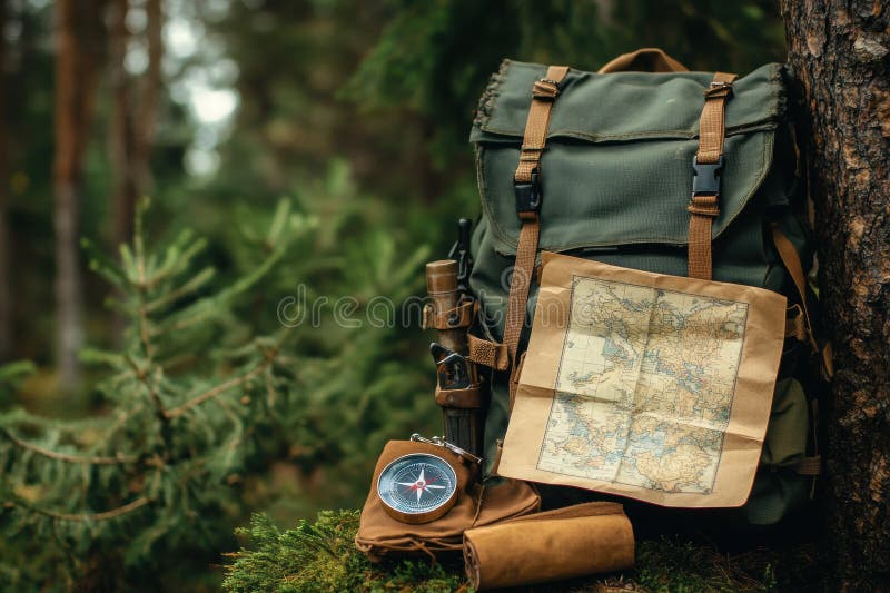 Exploring the Forest with a Backpack, Compass, and Map for a Perfect ...