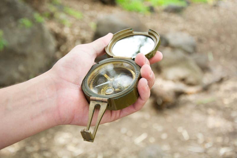 Exploring the Forest with a Compass in Hand Stock Image - Image of ...
