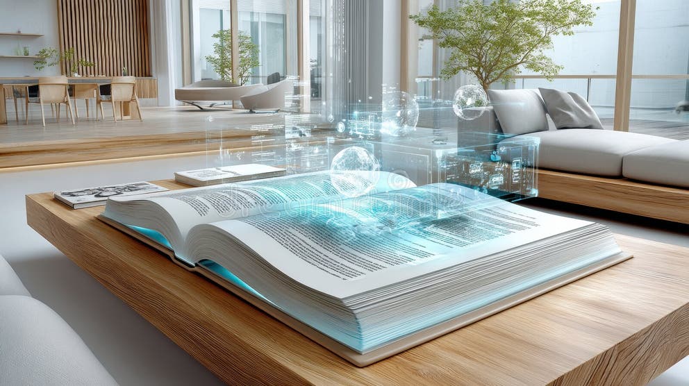 Exploring the Future of E-Learning through Technology with Books and Greenery on Display Stock ...