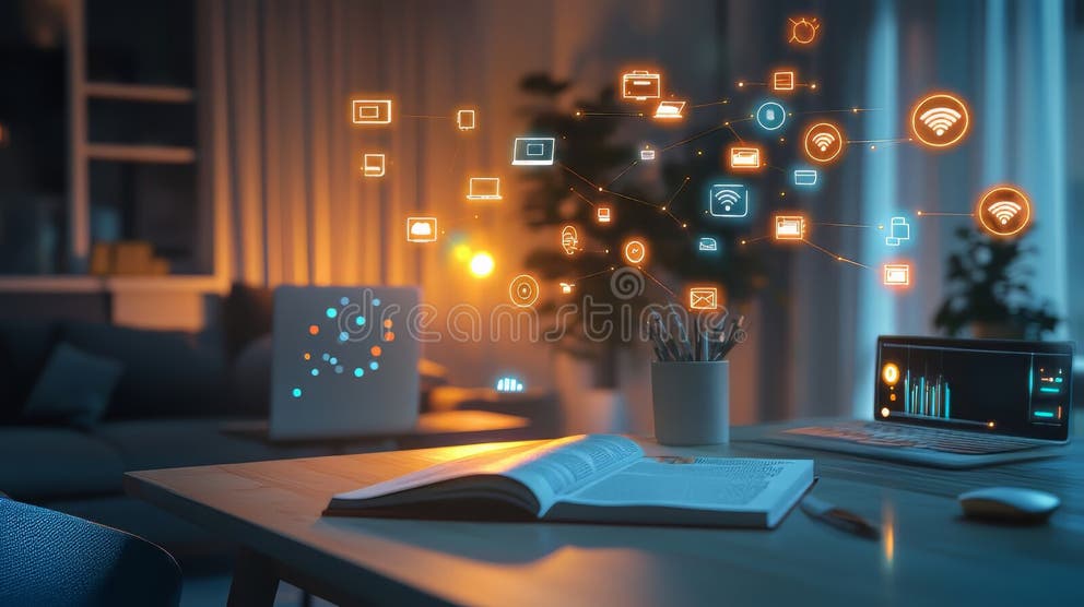 Exploring the Future of E-Learning through the Use of Laptops and Tablets on Modern Tables Stock ...