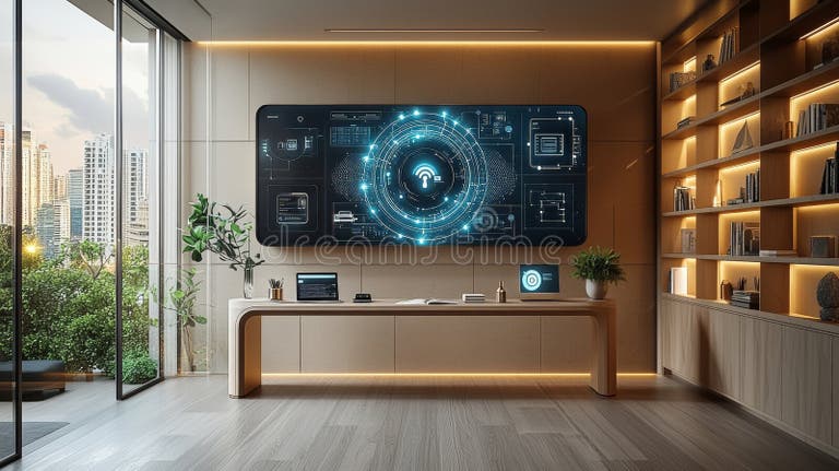 Exploring the Future: a High-Tech Room Featuring a Large Screen with an ...