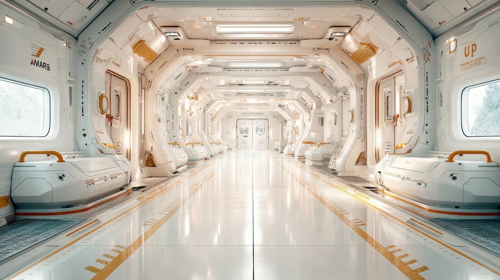 Exploring the Future: a Long White Corridor Symbolizing Space Technology and Exploration ...