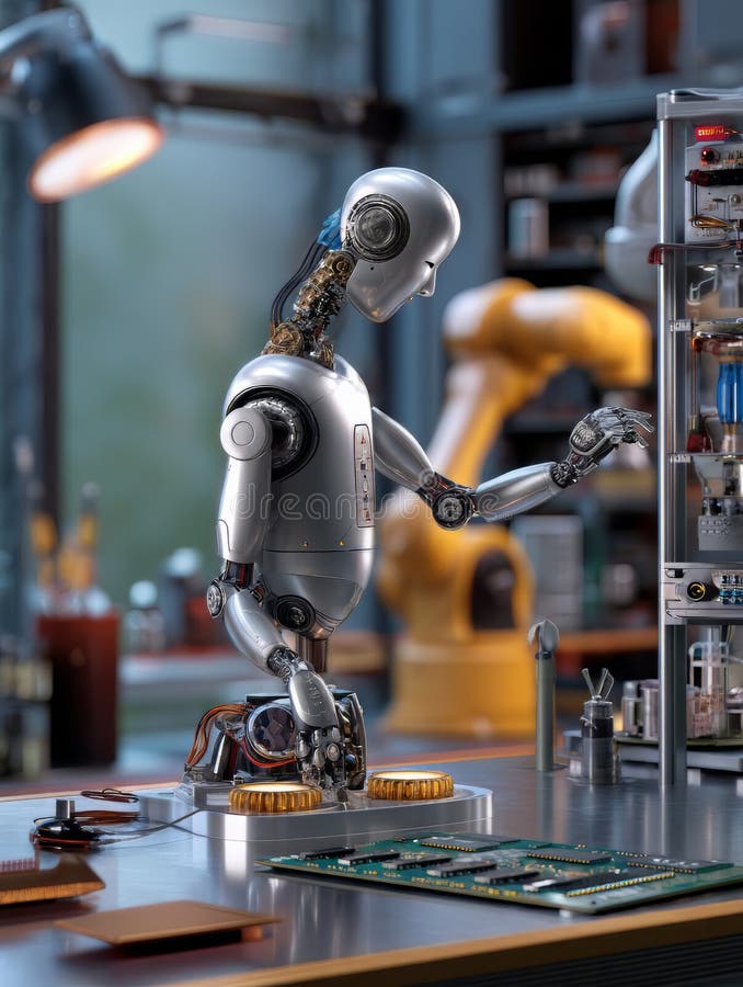 Exploring the Future of Robotics with AI and Automation in a Modern Laboratory Environment Stock ...