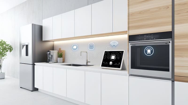 Exploring the Future of Smart Homes with IoT Technology in Modern Kitchen Designs Stock ...