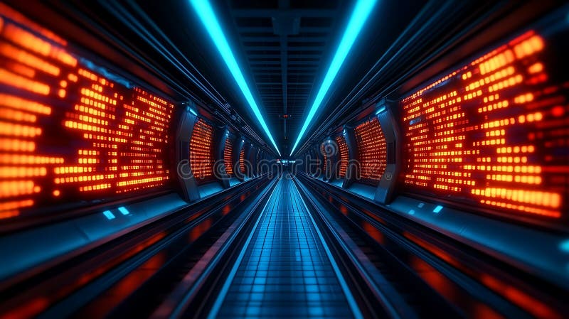 Exploring the Futuristic Aesthetics of a High-tech Tunnel with Vibrant ...