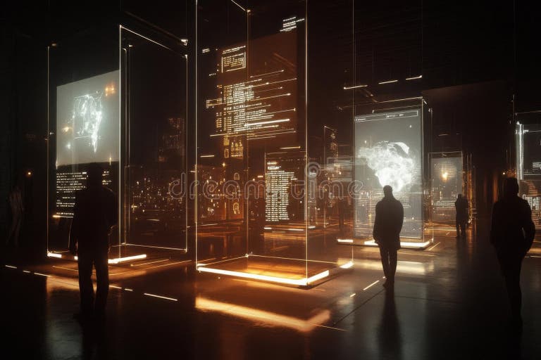 Exploring Futuristic Cityscapes with Interactive Displays Stock ...