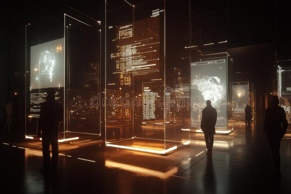 Exploring Futuristic Cityscapes with Interactive Displays Stock ...