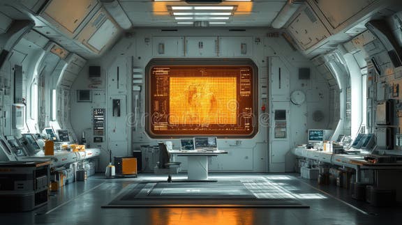 Futuristic Space Station Control Room Stock Illustration - Illustration ...