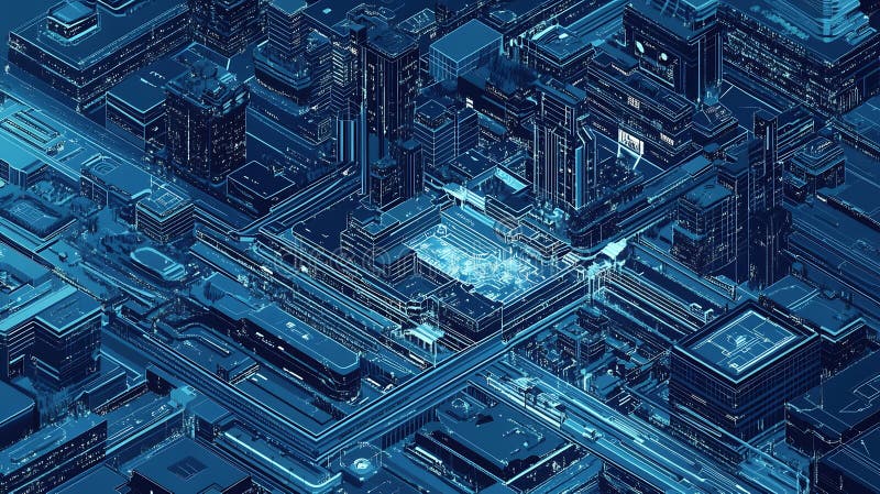 Exploring a Futuristic Digital City Landscape with Complex Wireframe ...