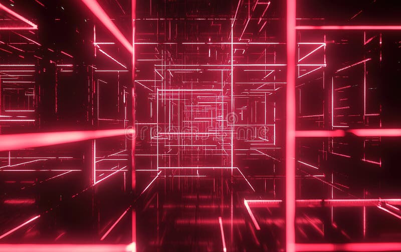 Exploring a Futuristic Digital Landscape Filled with Vibrant Red Neon ...