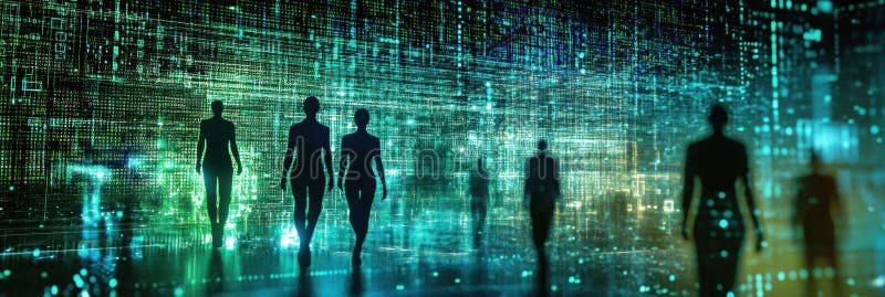 Exploring a Futuristic Digital World with Human Silhouettes and ...