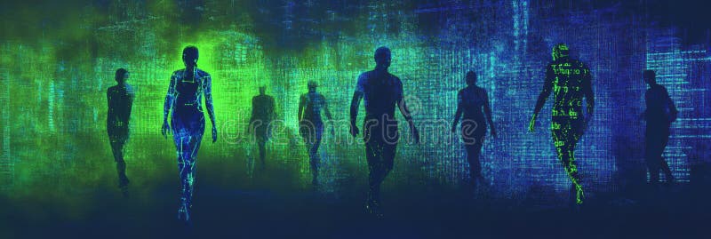Exploring a Futuristic Digital World with Human Silhouettes and ...