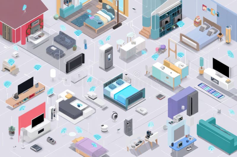 Smart Home Connected Devices Ecosystem Showcasing an Isometric View of ...