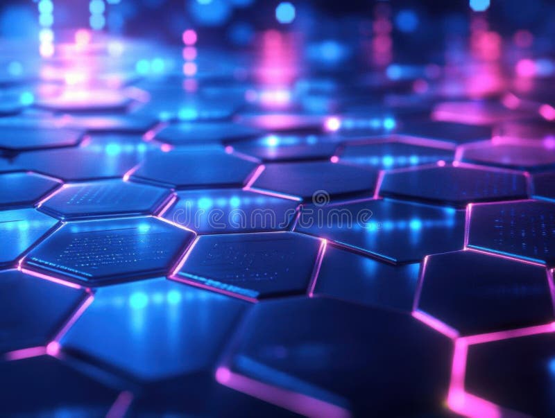 Exploring Futuristic Hexagon Structures with Neon Lights in Abstract ...