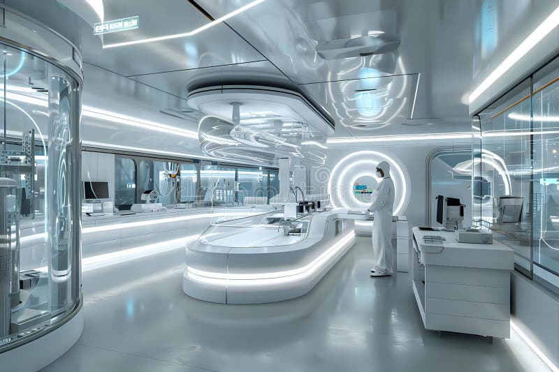 Cleanroom with Sleek and Modern Robots, Interacting with Advanced ...