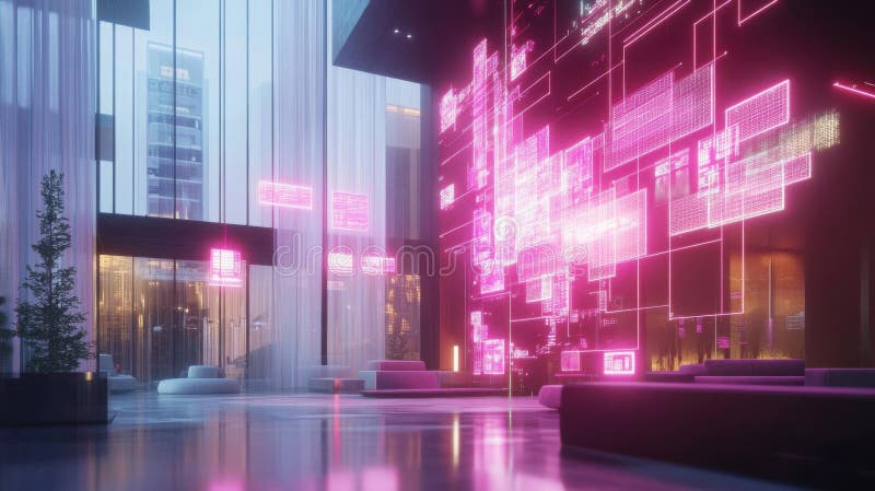 Exploring Futuristic Lobby Designs with Neon Lights and Digital Art ...