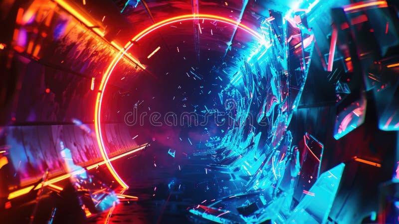 Exploring a Futuristic Neon SciFi Vortex Setting with Shattered Debris ...