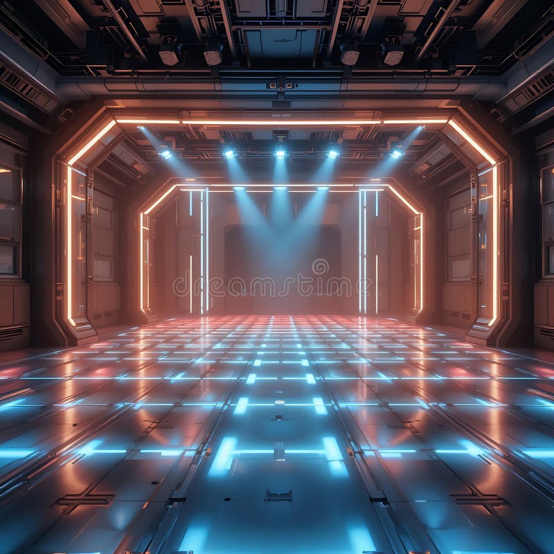 Exploring Futuristic Space Station Interior with Neon Lighting and ...