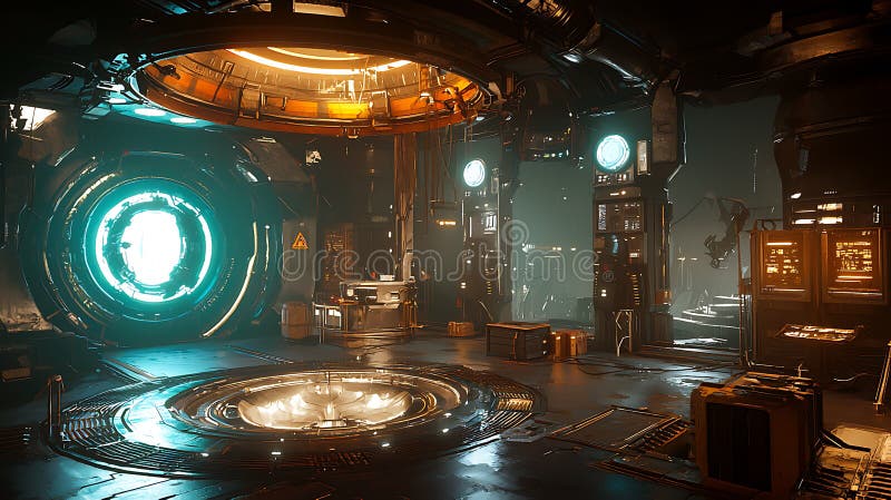 Exploring a Futuristic Technology Room with Glowing Digital Interfaces ...