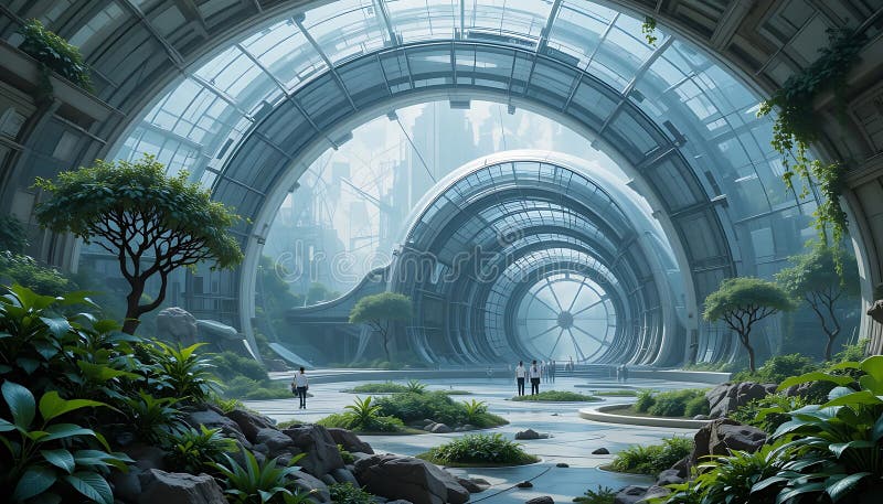 Exploring Futuristic Urban Park with Circular Architecture and Lush ...