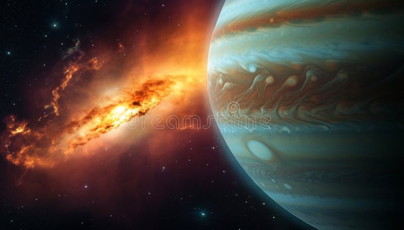 Exploring the Galaxy, a Comet Orbits a Glowing Planet Generated by AI ...