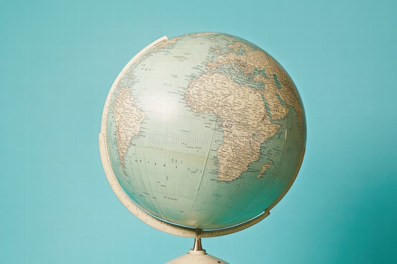 Exploring Geography through a Vintage Globe on a Bright Turquoise ...