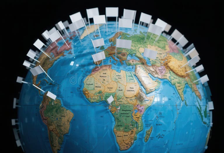 Exploring Global Connections with Flags on a World Map Stock ...