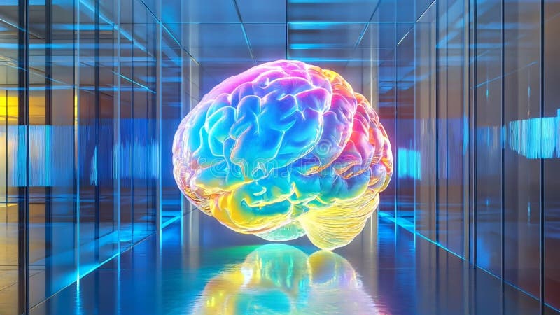 Exploring a Glowing Brain Sculpture in a Modern Art Installation, AI ...