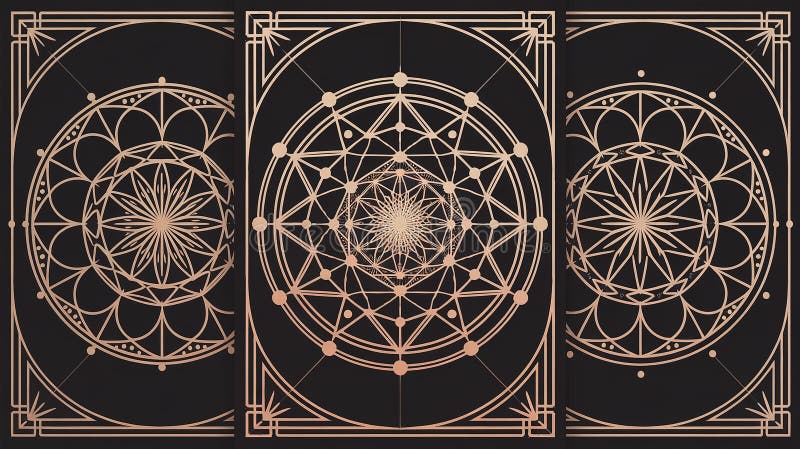 Exploring the Harmony of Sacred Geometry a Set of Three Intricate Mandalas with a Rose at the ...