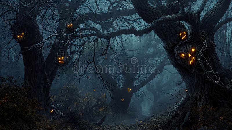 Exploring the Haunted Forest Stock Illustration - Illustration of ...