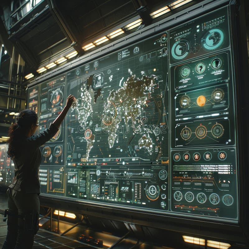 Exploring a High-tech Control Room with a Global Map during Nighttime ...