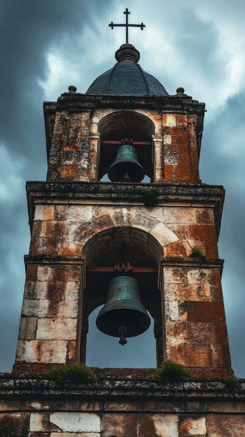 Exploring the Historic Bell Tower Under Dramatic Skies with Two Large ...