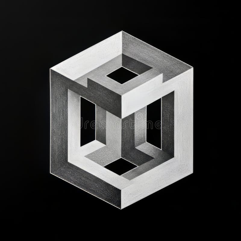 Exploring Impossible Shape Optical Illusion Drawing on Black Background ...