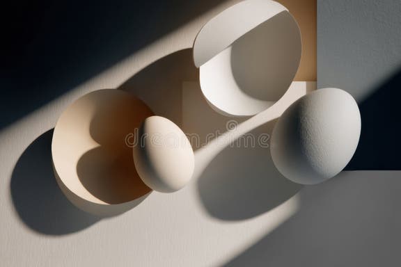 Exploring the Interplay of Egg Shapes and Geometric Shadows on a Minimalist Background ...