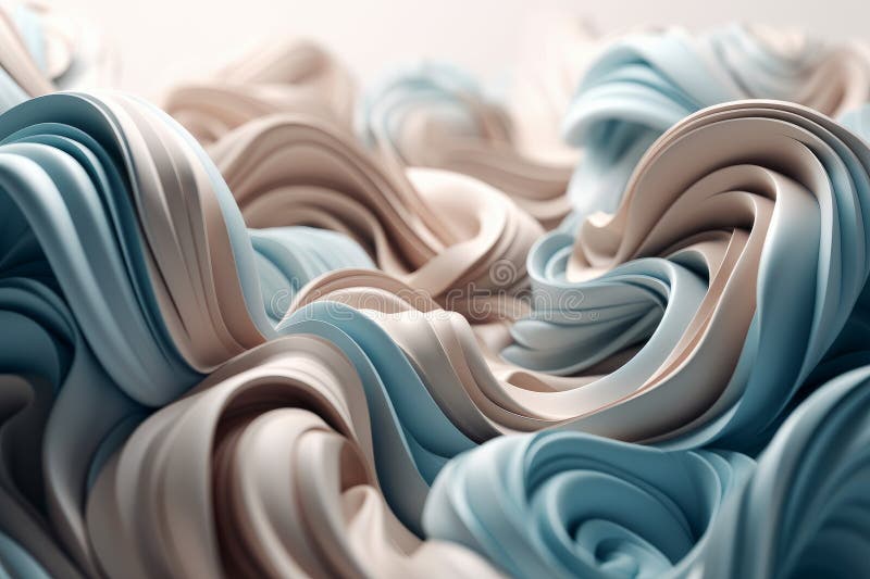 Twisted Waves in Beige and Dusty Blue: Modern Minimalist 3D Render with ...