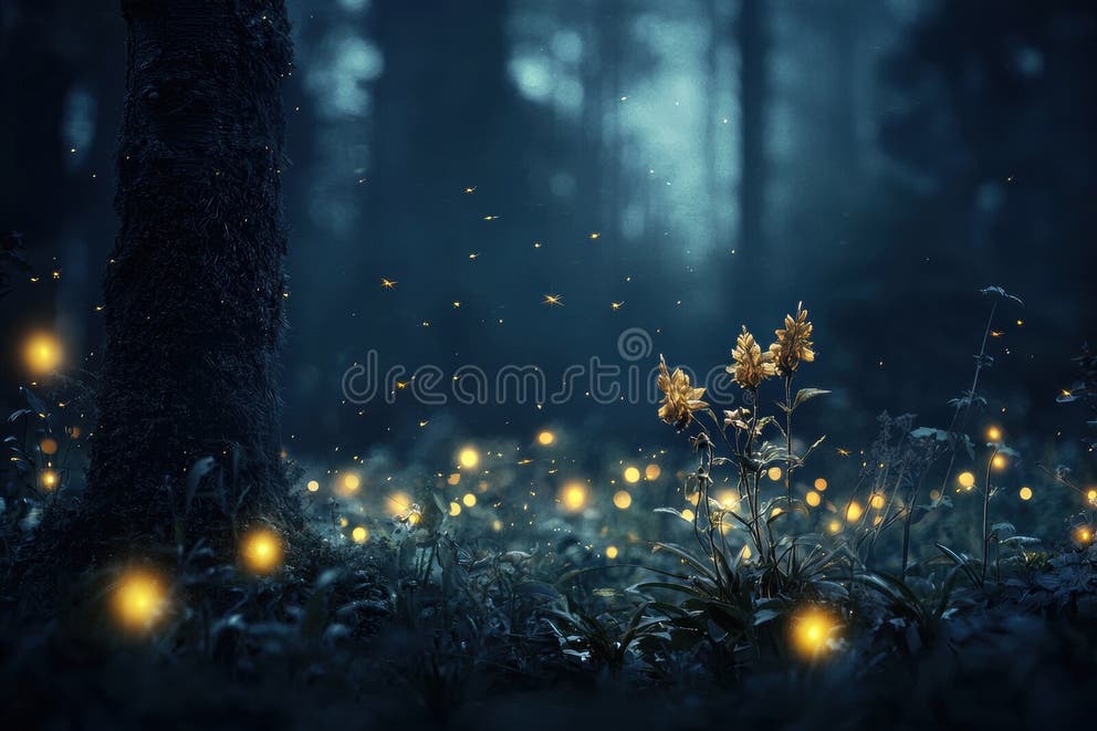 Exploring the Intersection of Science, Technology and Nature in a Serene Forest with Illuminated ...