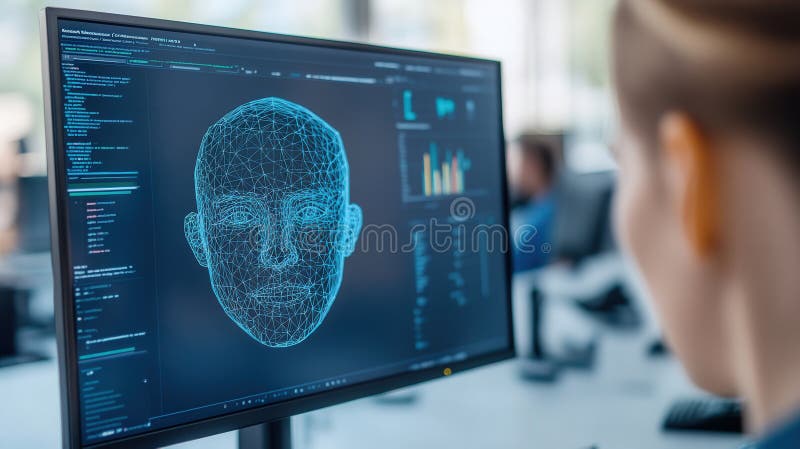 Exploring the Intricacies of Facial Recognition Technology through 3D Model Visualization Stock ...