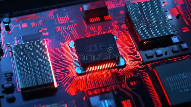 Exploring the Intricacies of a Glowing Circuit Board at a Tech ...